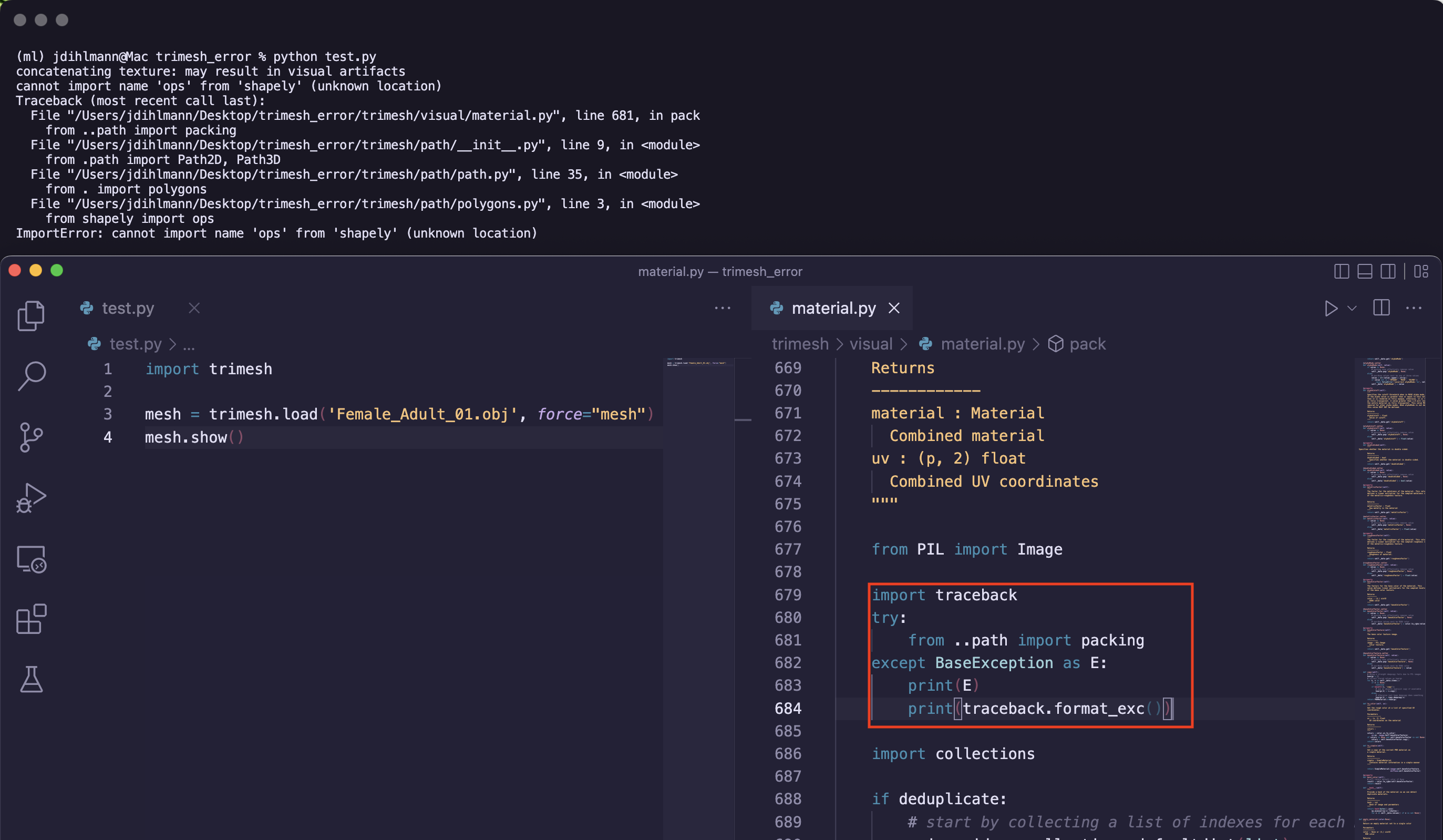 Error fails to propagate starting from material.py · Issue #1632 · mikedh/trimesh · GitHub
