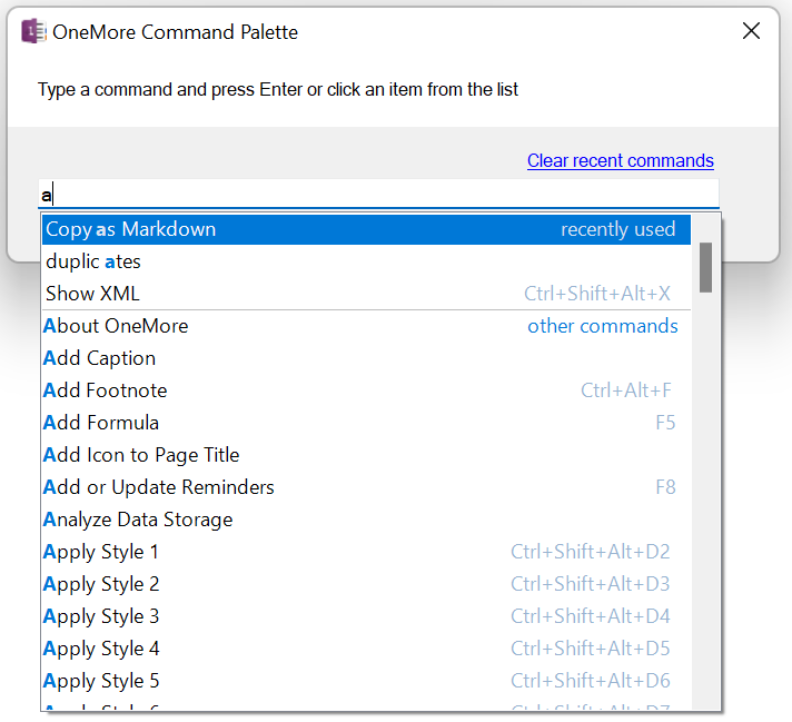 Great work of command palette, and more feature needed · Issue #658 · stevencohn/OneMore · GitHub