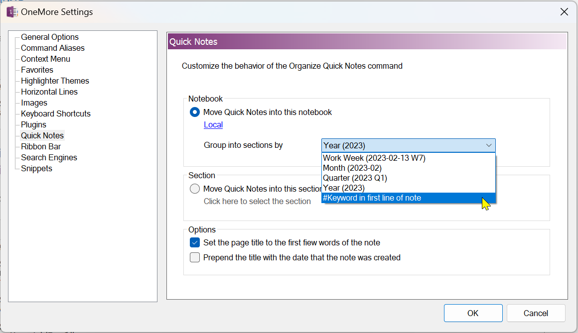 More Functionality for Quick Note · Issue #860 · stevencohn/OneMore · GitHub