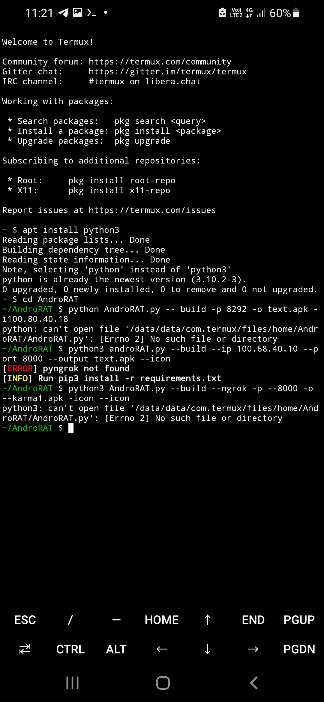 Not working pyngrok not found · Issue #139 · karma9874/AndroRAT · GitHub