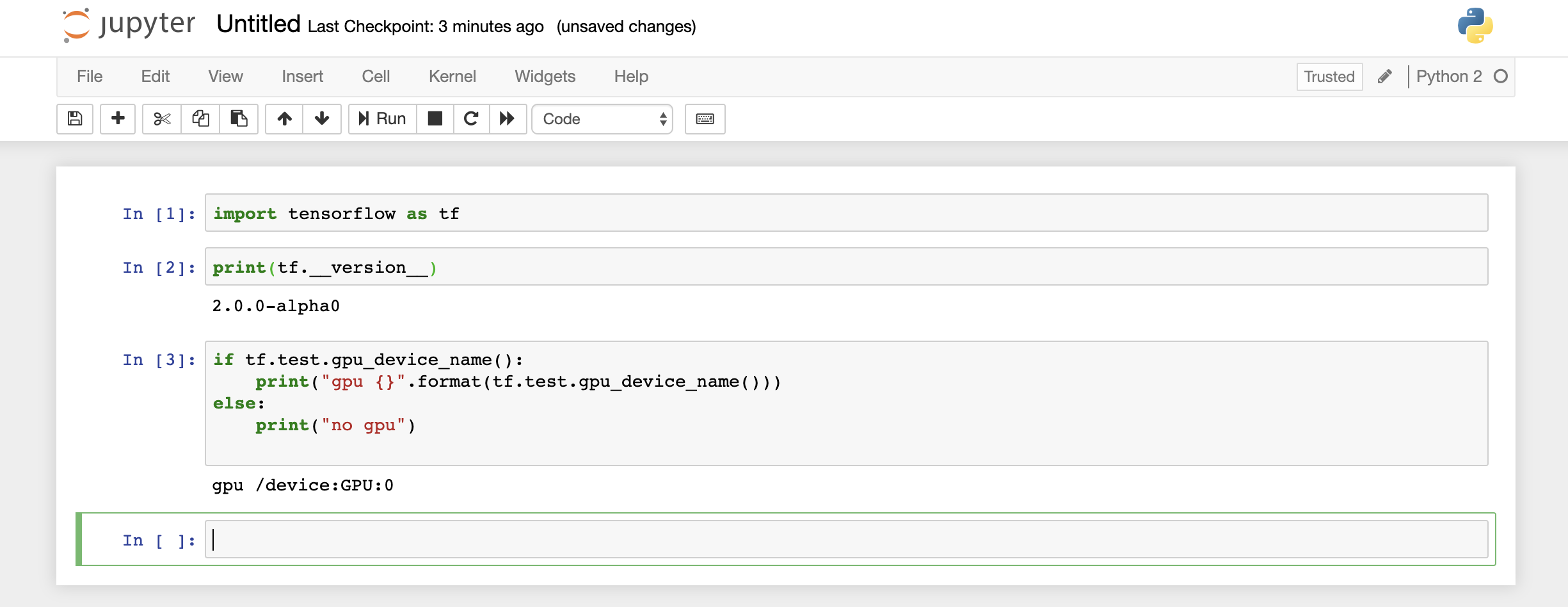 Tryout running Jupyter with TF 2.0 using stock TensorFlow images ...