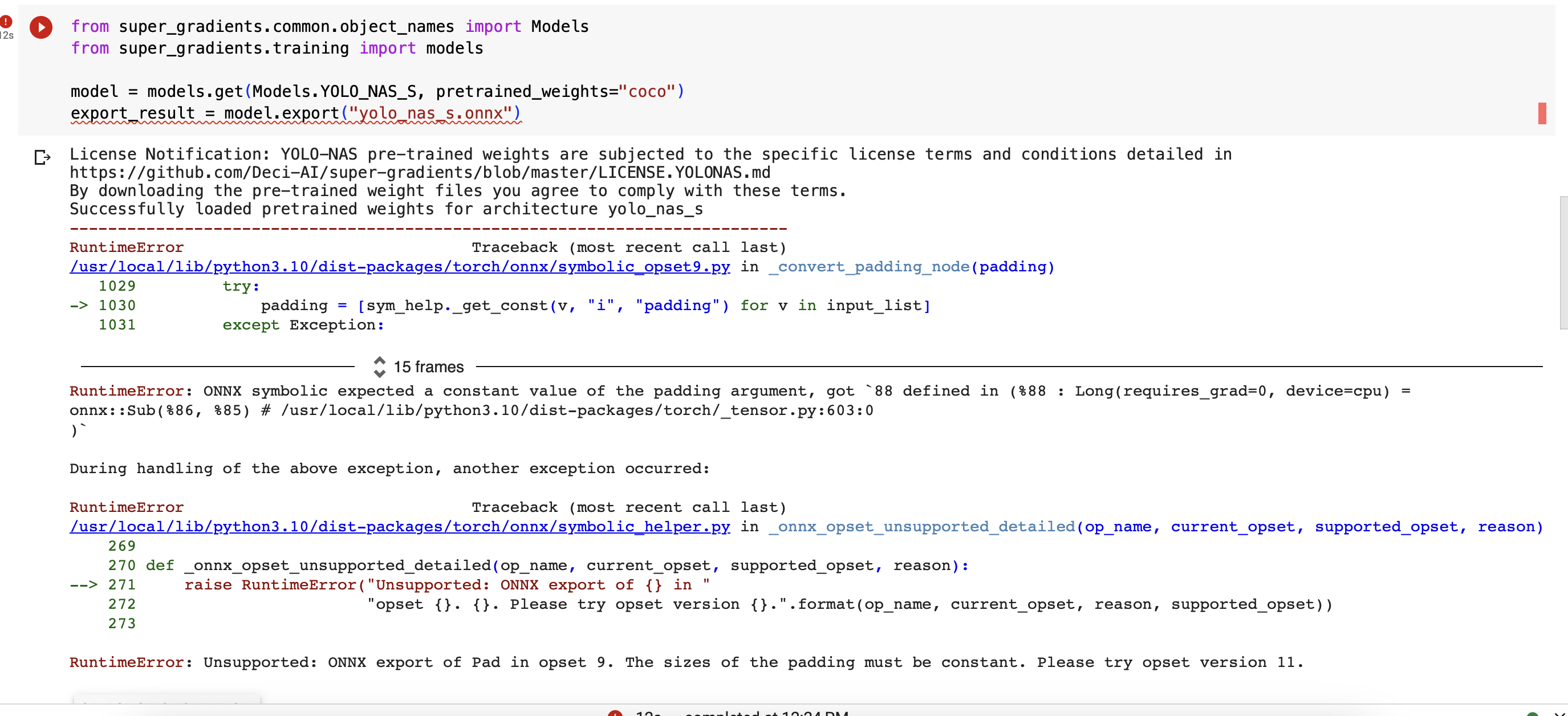 Error when using the model.export function - super gradients 3.2.0 · Issue #1399 · Deci-AI/super ...