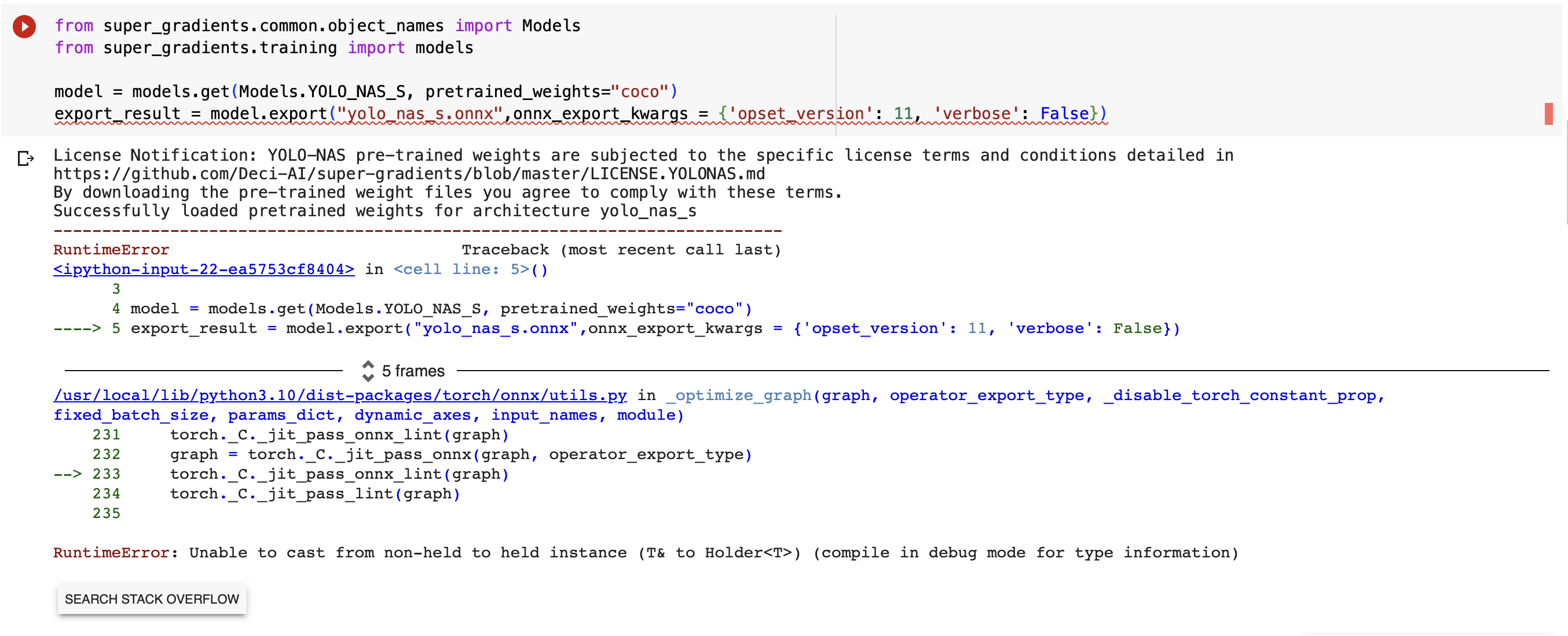 Error when using the model.export function - super gradients 3.2.0 · Issue #1399 · Deci-AI/super ...