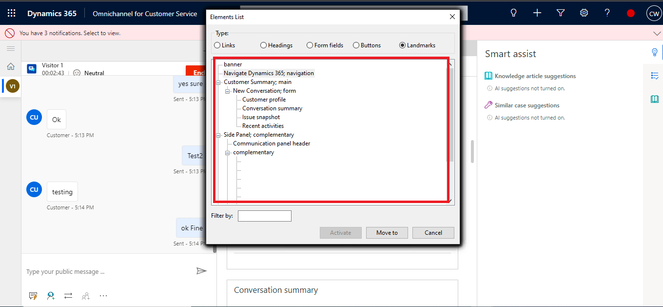 ARIA complementary region values are inconsistent: Omnichannel Agent ...