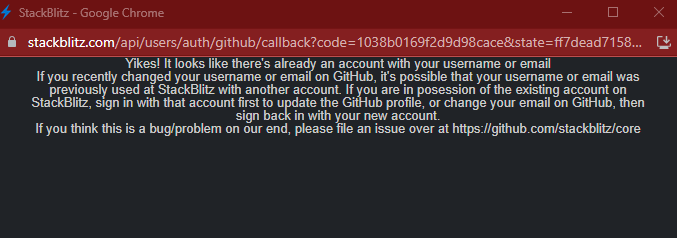 New account created with same email address · Issue #1845 · stackblitz/core · GitHub