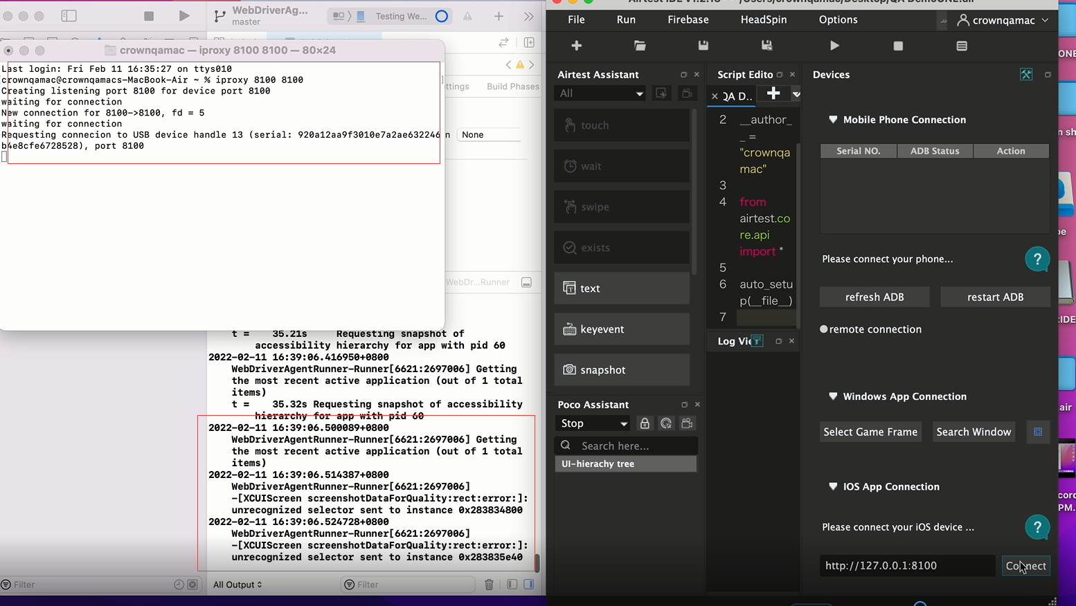 Facing "WebDriverAgentRunner-Runner[6540:2683756] -[XCUIScreen screenshotDataForQuality:rect ...