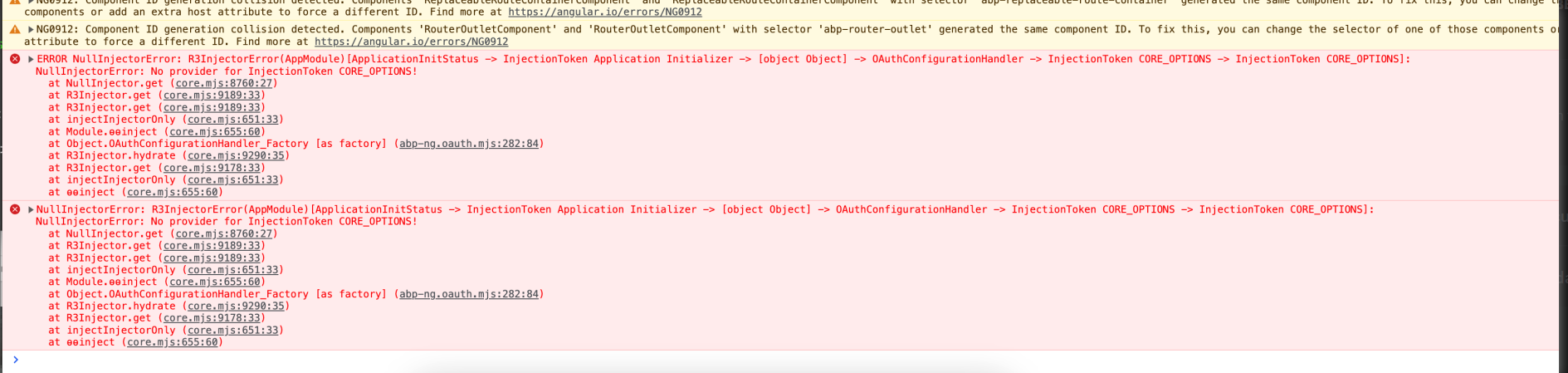 Angular Errors Appear In The Console When The Project Is Opened · Issue 16916 · Abpframework
