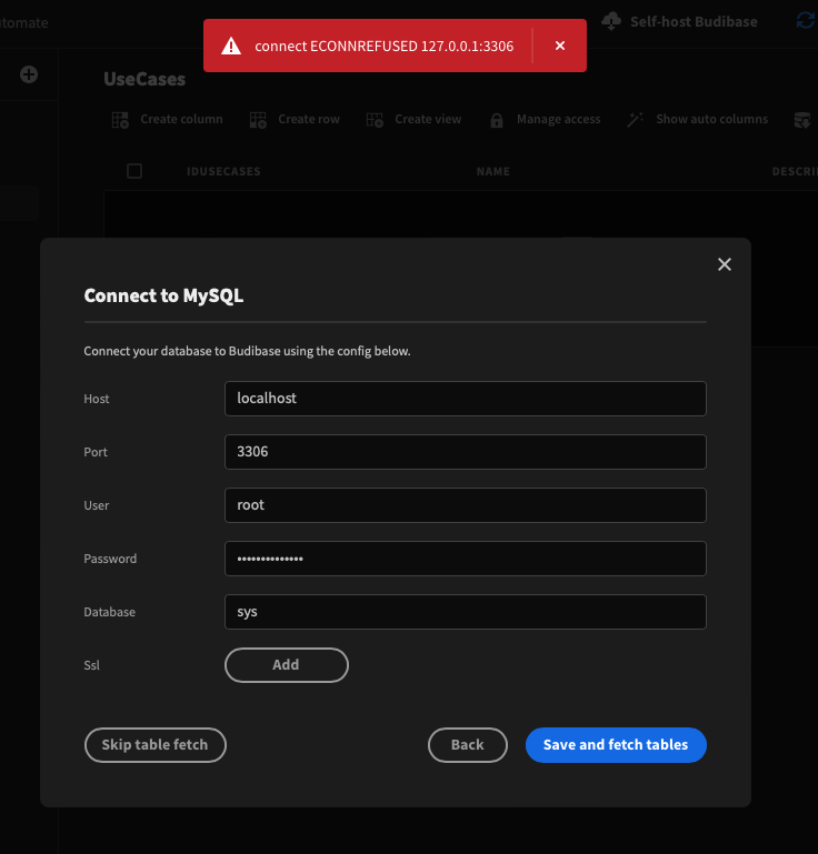 MySQL connect ECONNREFUSED 127.0.0.1:3306 · Budibase budibase · Discussion #5211 · GitHub