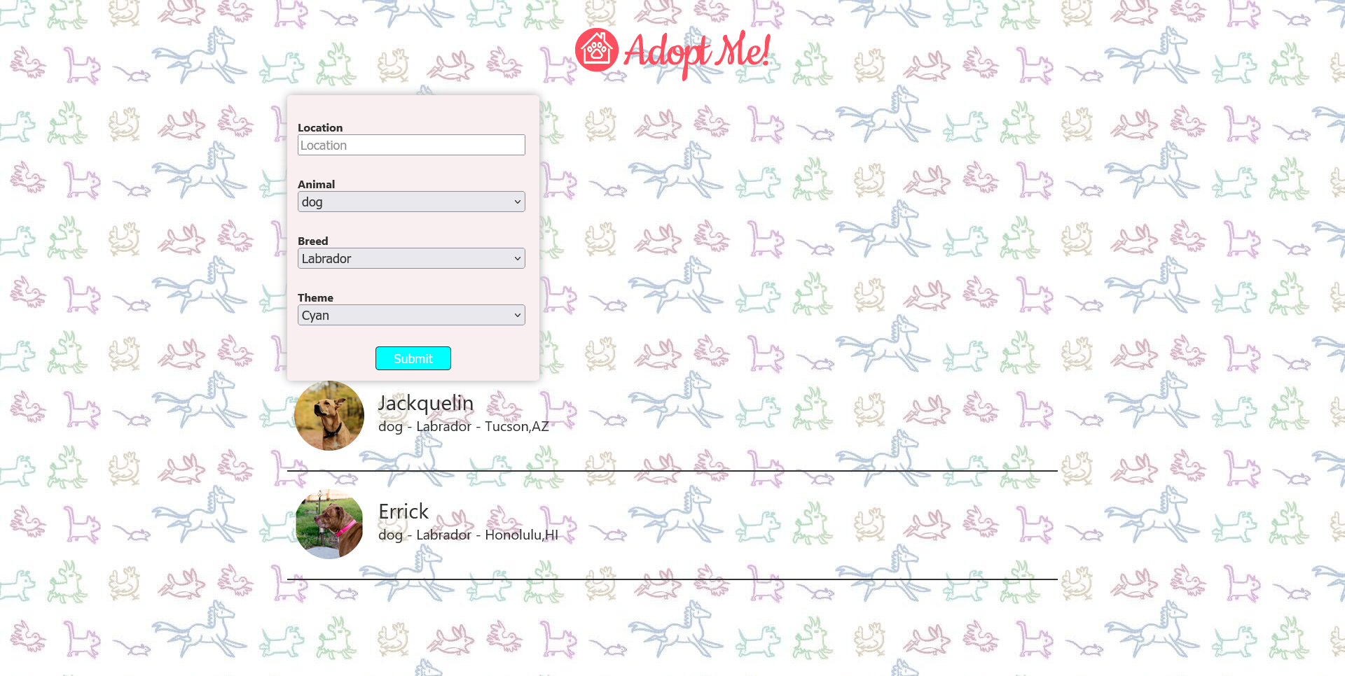 GitHub - mkdrx/adopt-me-app: Adopt pets app - based on Frontend Masters' Course by Brian Holt