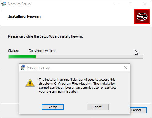 Windows: install has insufficient privileges after admin password · Issue #22933 · neovim/neovim ...