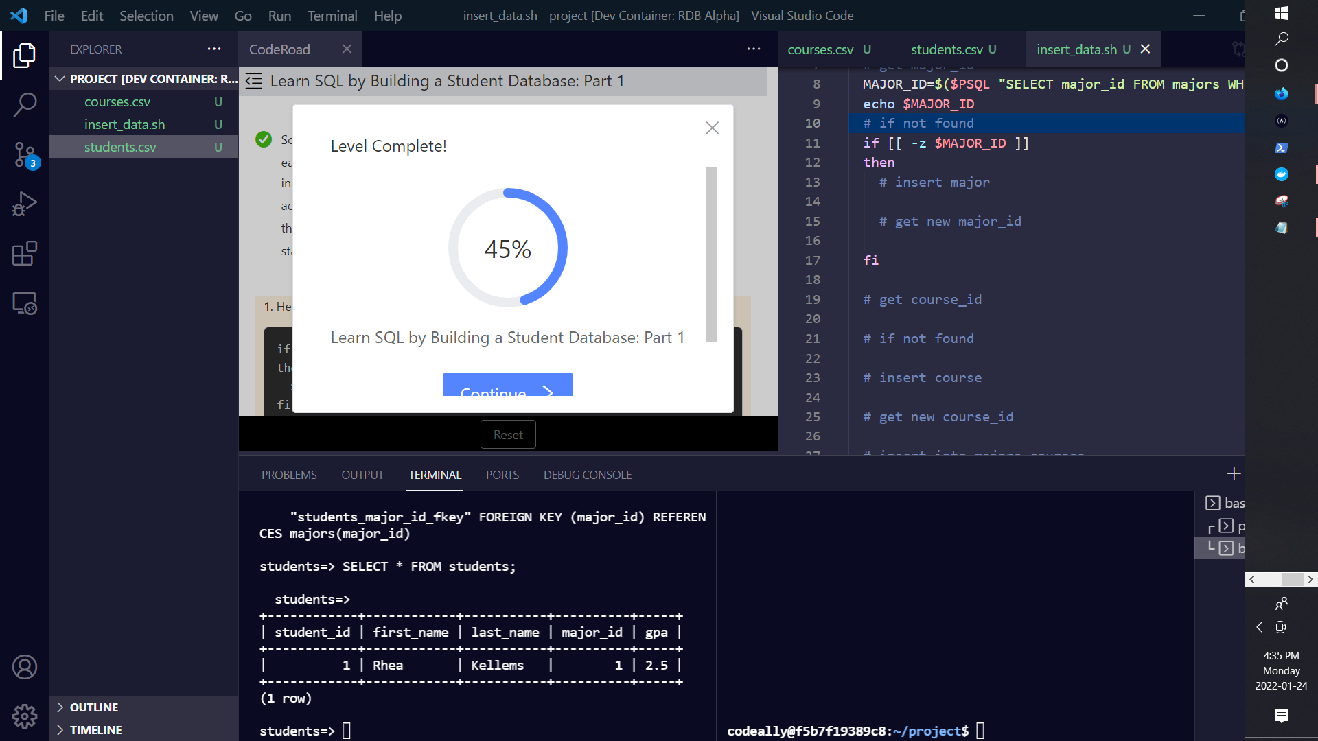 RDB Student Database Part1 required spaces after "#"s to pass · Issue #44897 · freeCodeCamp ...
