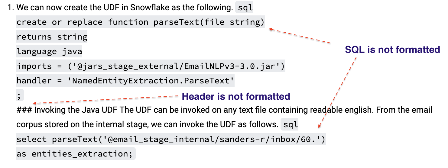 Getting Started with Unstructured Data step #8: broken formatting ...