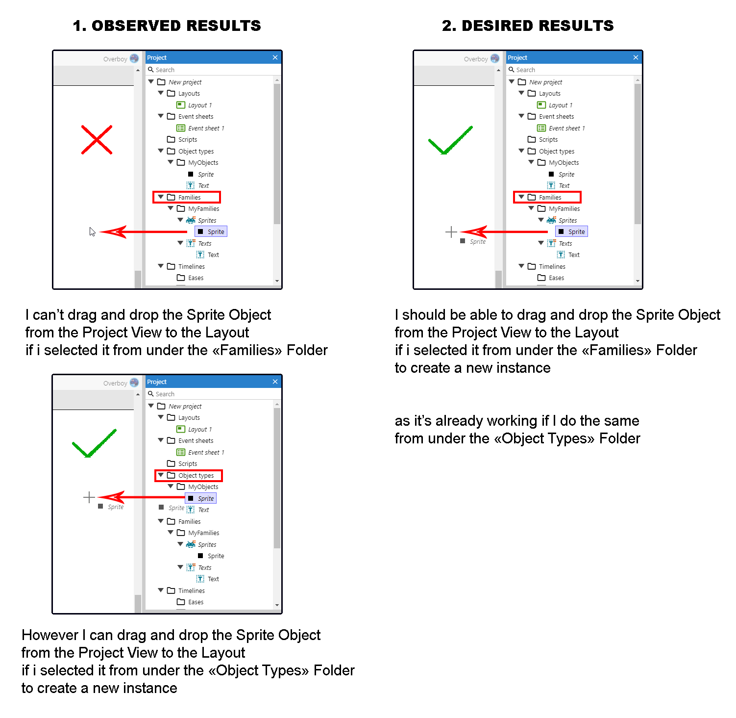 [Project View] Can't drag and drop Objects into Layout if it's from under the "Families" Folders ...