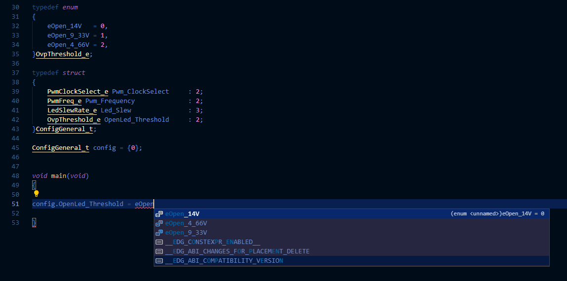 Enum Auto-Suggestion from Enum Definition, for Variable or Member on Assignment (=) [ Language ...