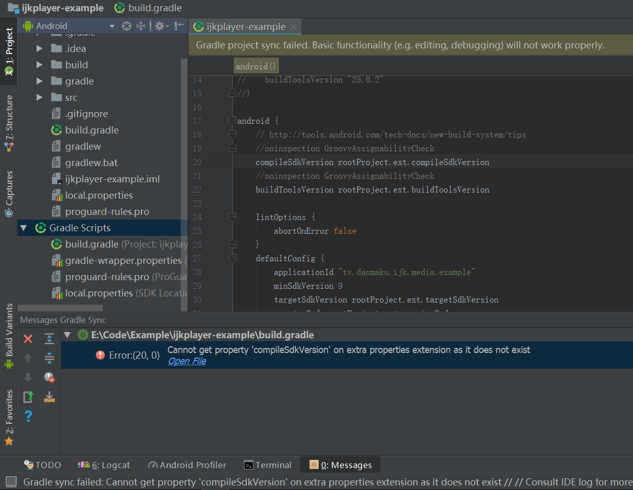 官方Demo打开报错Cannot get property 'compileSdkVersion' on extra properties extension as it does not ...