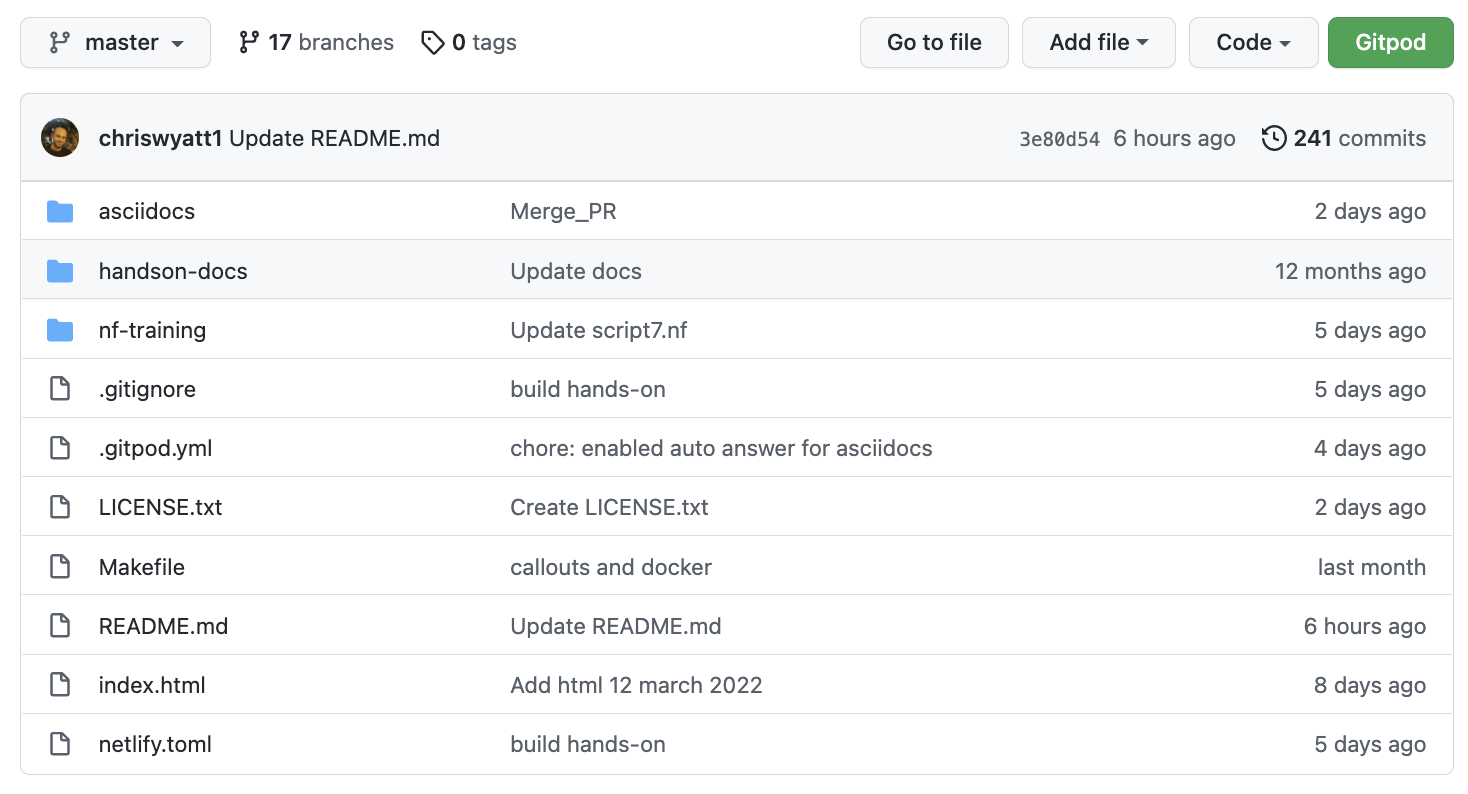 Gitpod loads old deleted untracked files into the IDE · Issue #56 · nextflow-io/training · GitHub