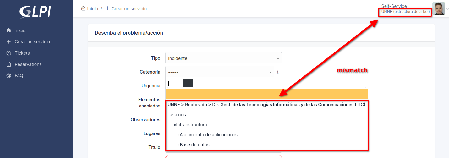 GLPI 10.0.2 Create Ticket in Simplified Interface show all categories ...