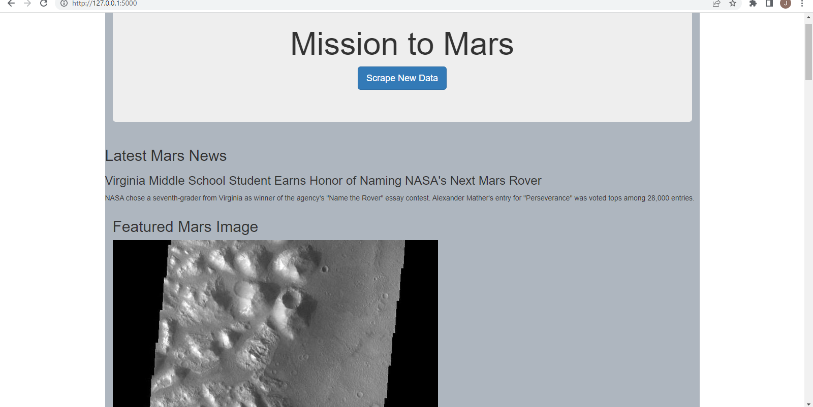 GitHub - jnjorstad/Web-Scraping-Challenge: Scraped a website and used MongoDB with Flask to ...