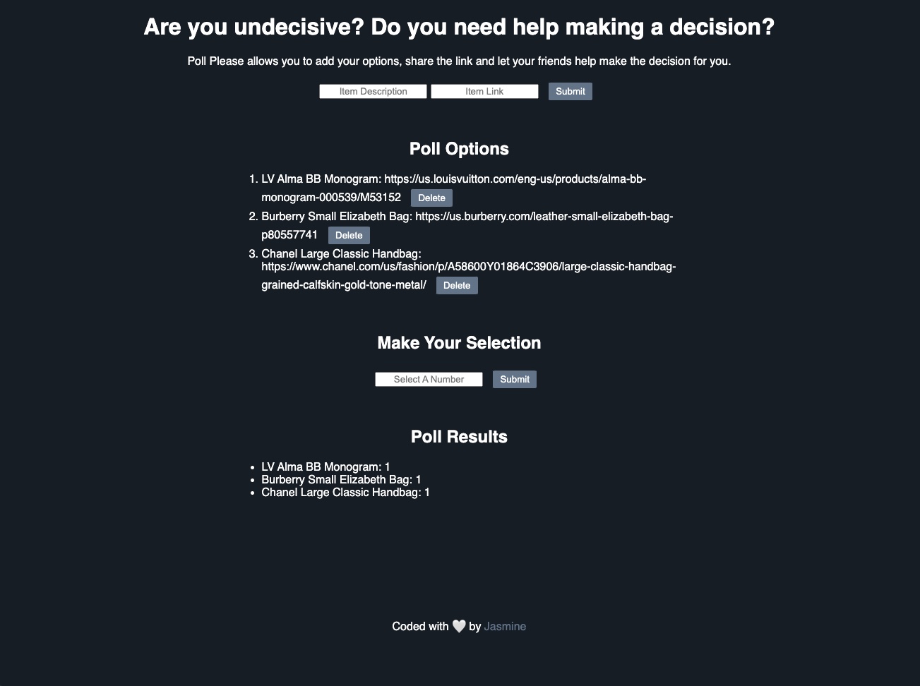 GitHub - jasminepvo/PollPlease: Poll Please was created for all my ...