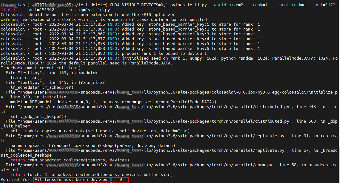 All tensors must_be on devices[0]: 0 · Issue #319 · hpcaitech/ColossalAI · GitHub