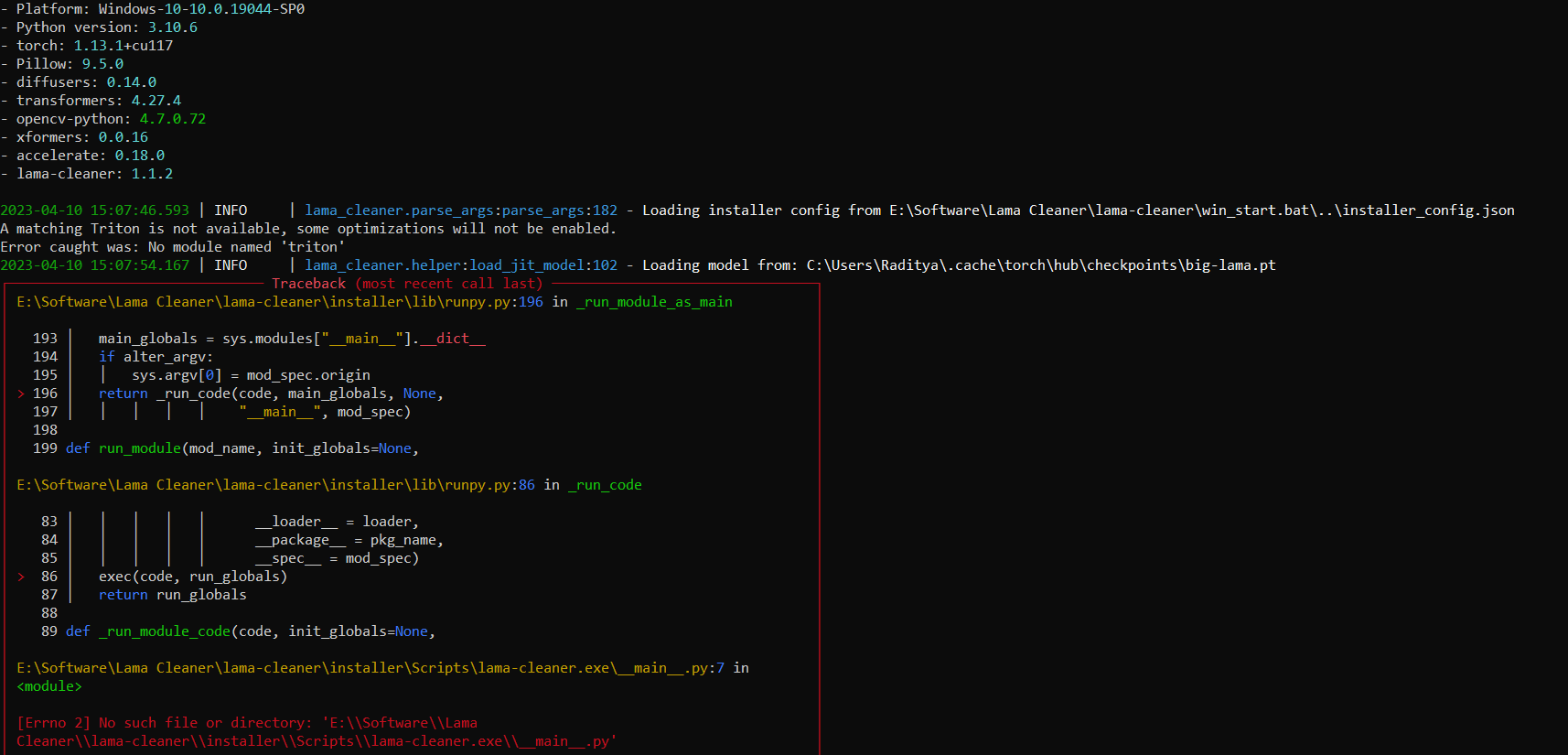 [ERROR] I have problem when launching Windows 1-Click Lama Cleaner (win_start.bat) · Issue #269 ...