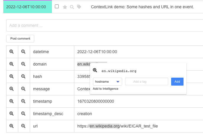 Integrate "send to intelligence" with context links. · Issue #2453 · google/timesketch · GitHub