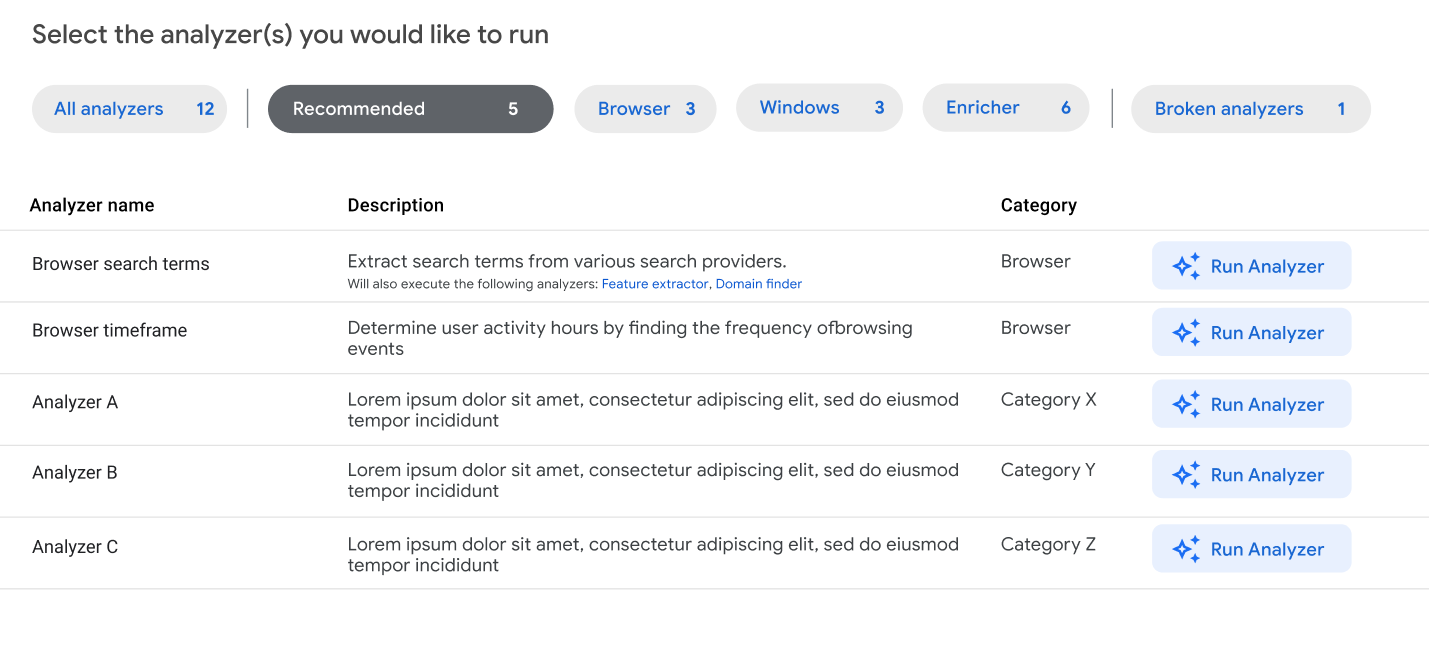 Analyzer v2UI: Analyzer listing · Issue #2562 · google/timesketch · GitHub