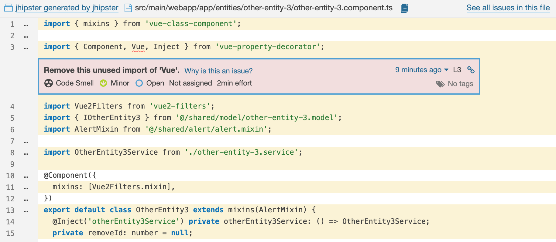 Sonar: Remove this unused import of 'Vue' · Issue #12470 · jhipster/generator-jhipster · GitHub