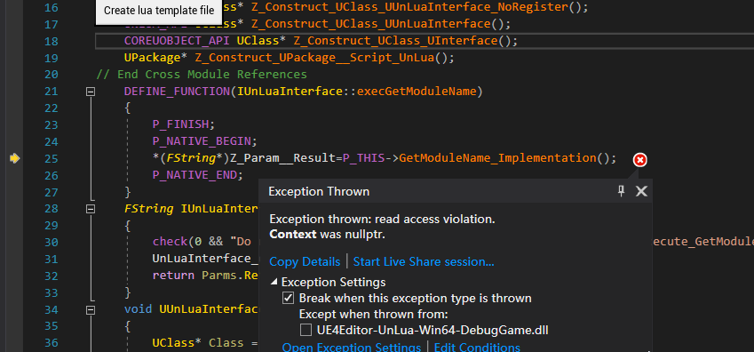 通过C++类绑定的时候使用自动创建脚本功能会崩溃 · Issue #490 · Tencent/UnLua · GitHub