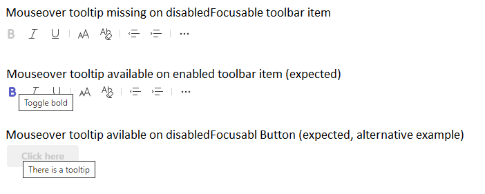 Toolbar item is missing tooltip on mouse over when disabledFocusable · Issue #21797 · microsoft ...