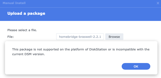 "Package not supported" · Issue #74 · homebridge/homebridge-syno-spk · GitHub