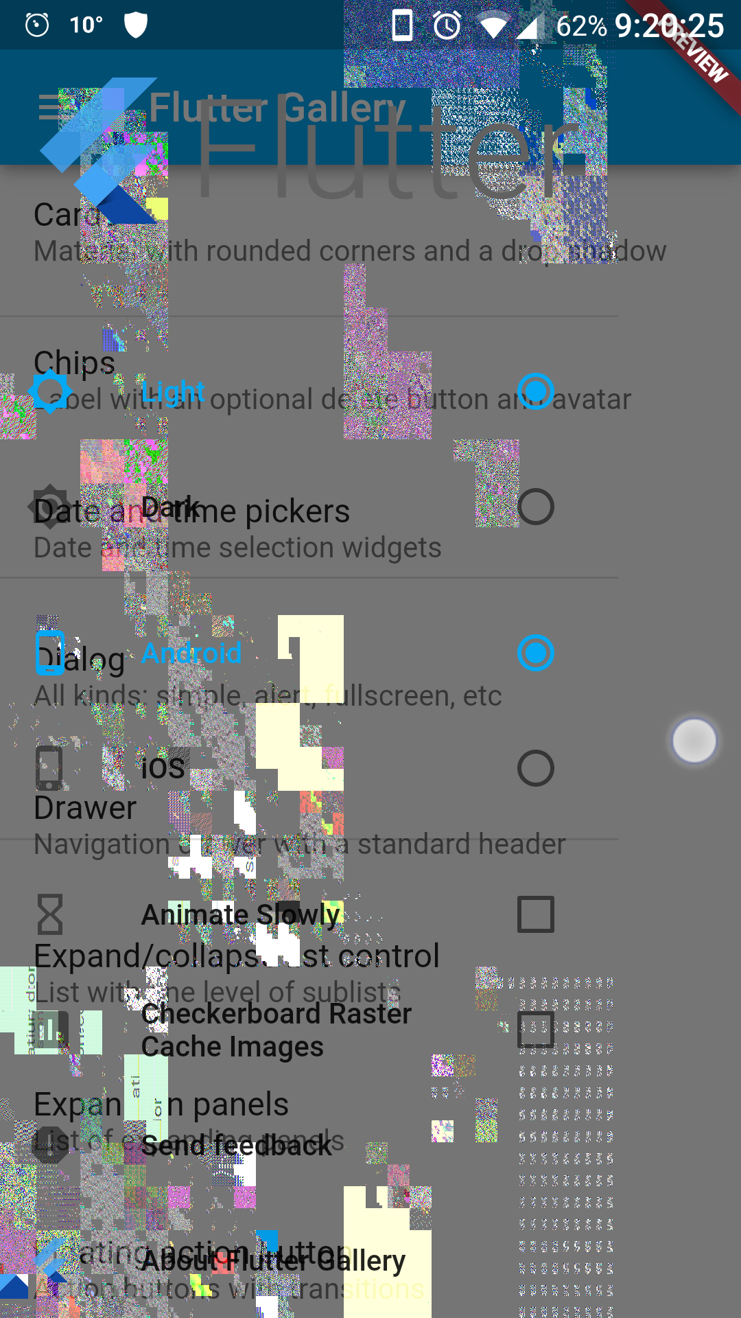 Rendering Artifactsstuttering 100x Slower Scrolling And Animations In The Flutter Gallery App