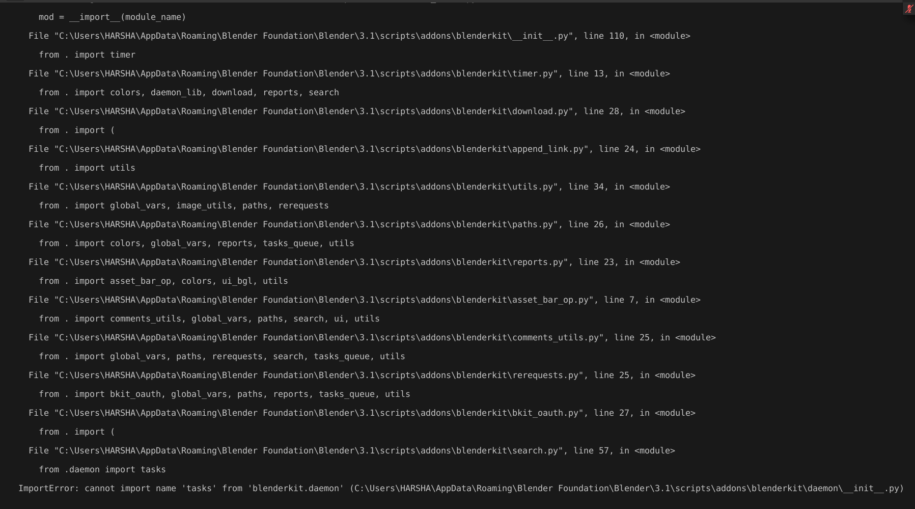 Cannot import name 'tasks' from 'blenderkit.daemon' · Issue #94 · BlenderKit/BlenderKit · GitHub