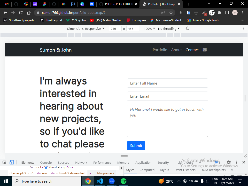 PEER To PEER CODE REVIEW WEEK 5 · Issue #4 · sumon766/portfolio-bootstrap · GitHub