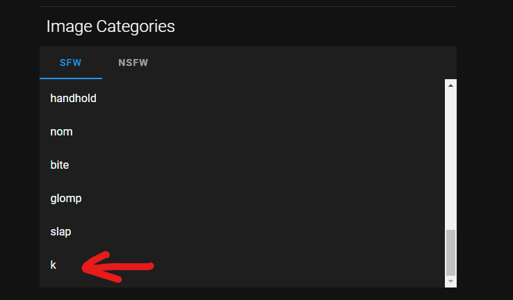 SFW "k" category not found · Issue #58 · Waifu-pics/waifu-api · GitHub
