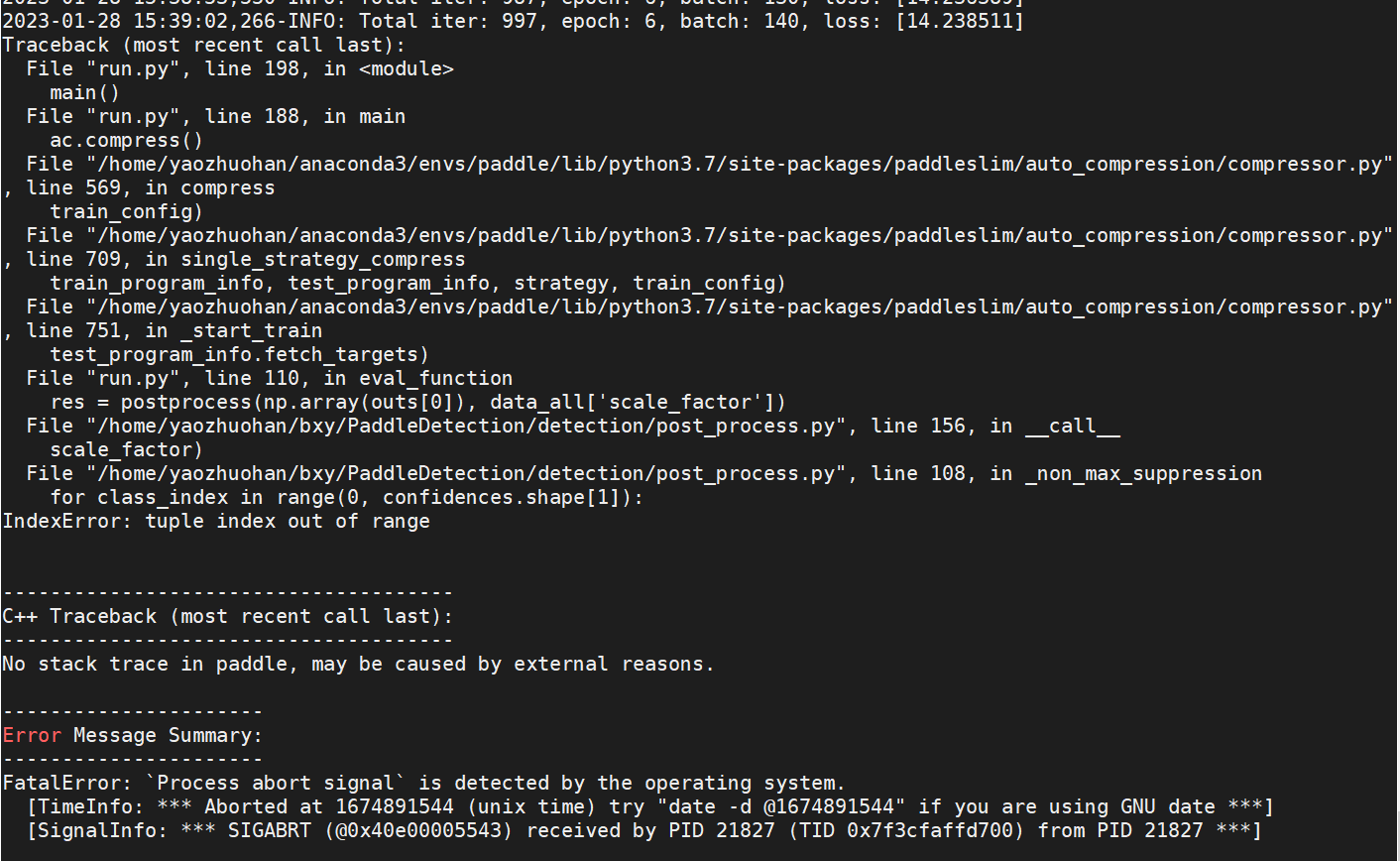 自动化压缩报错 · Issue #1643 · PaddlePaddle/PaddleSlim · GitHub