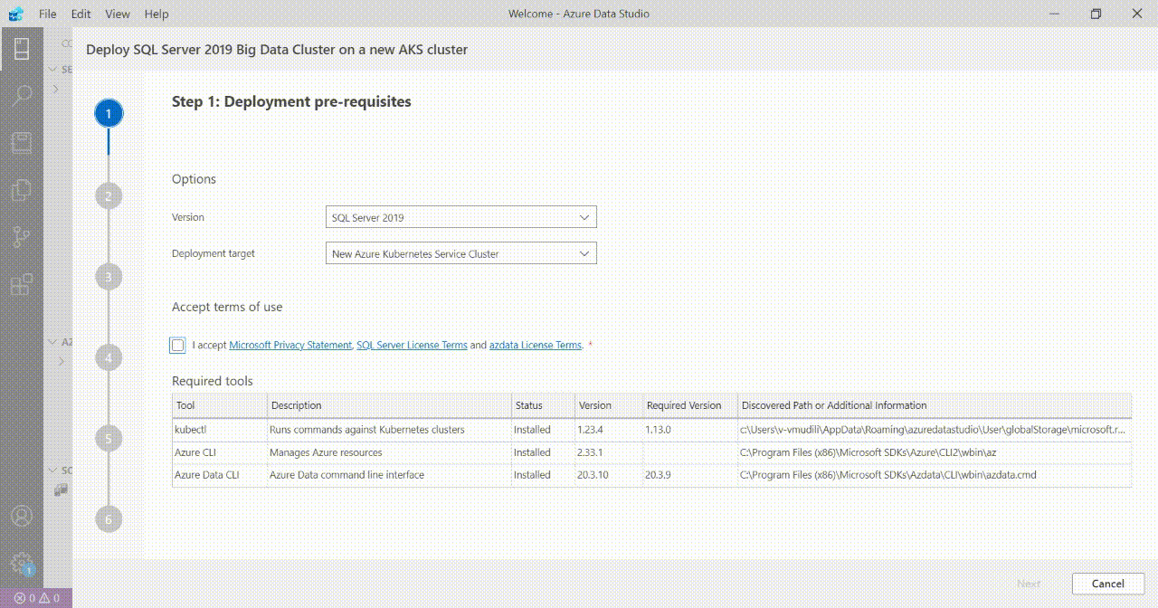 A11y_AzureDataStudio_New deployment: SQL Server 2019 Big Data Cluster_Screen Reader: Narrator is ...