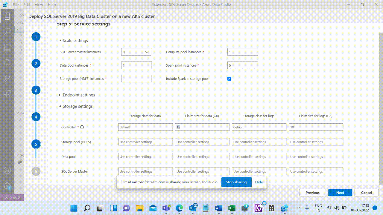 A11y_AzureDataStudio_New Deployment:SQL server 2019 Big Data Cluster_Screen Reader: Narrator is ...