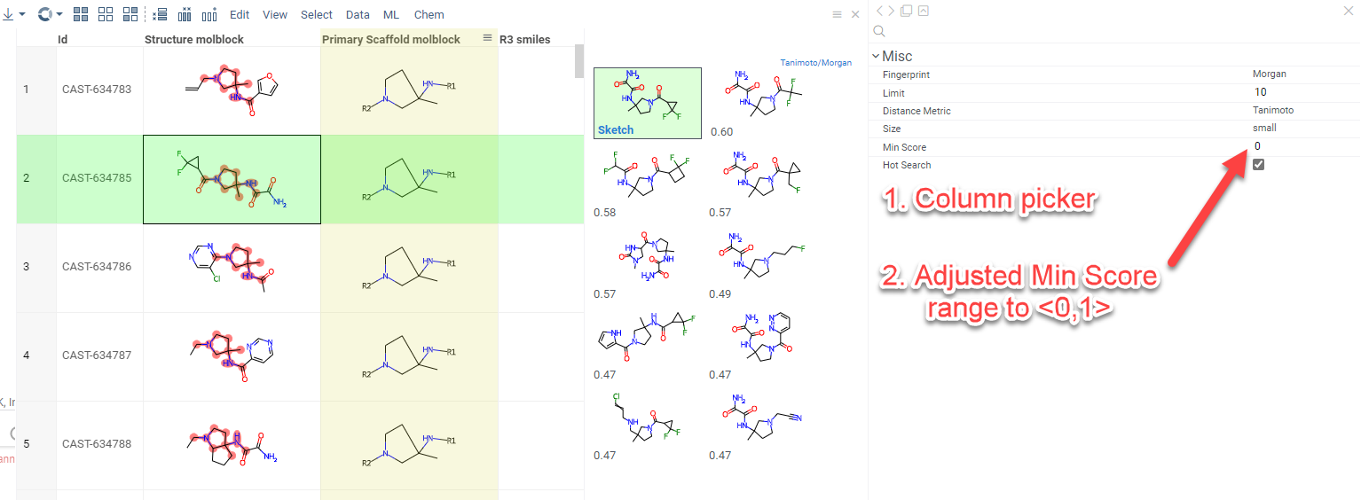 [Structure similarity] Min score range adjustment & column picker ...