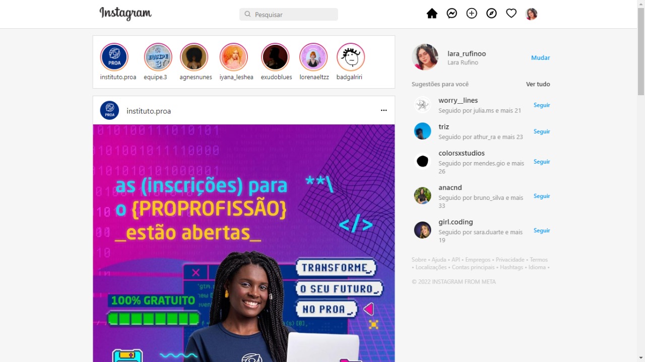 GitHub - lararufino/Instagram-clone: Projeto em React JS baseado em criar um clone da interface ...