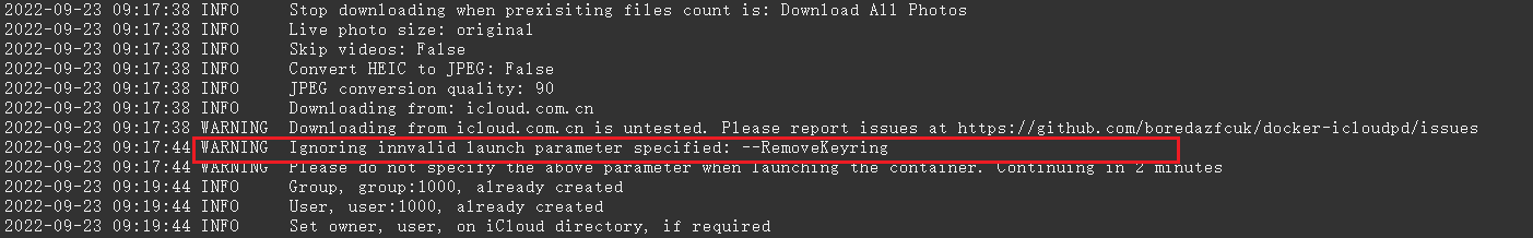 why --DeleteKeyring parameter is innvaild ? · Issue #204 · boredazfcuk/docker-icloudpd · GitHub