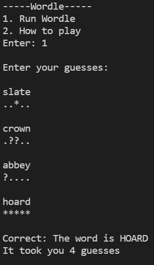 GitHub - SamWorthington06/Wordle: Text based version of Wordle
